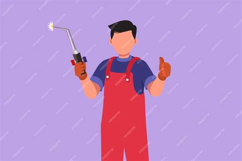 캐릭터 플랫 드로잉 활성 남성 용접기는 화재로 녹는 강철 프레임을 형성하는 건물 건설 작업에서 엄지손가락을 위로 올리는 제스처로 용접 도구를 보유하고 있습니다 만화 디자인
