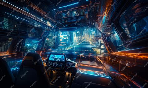 Cockpit Tecnológico De Uma Nave Espacial Futurista Cabine Espaçosa Com