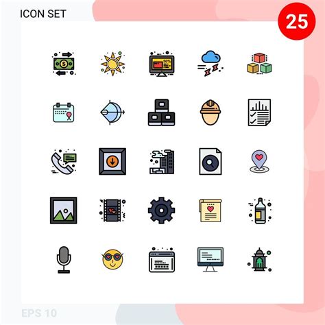 Set Of 25 Vector Filled Line Flat Colors On Grid For Box Rainy Discount Rainfall Cloud Editable