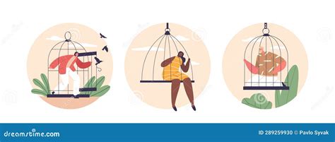Isolated Round Icons Or Avatars With Isolation And Confinement Scenes
