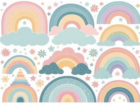 Conjunto vetorial de arco íris boho de cores pastel imagem Premium