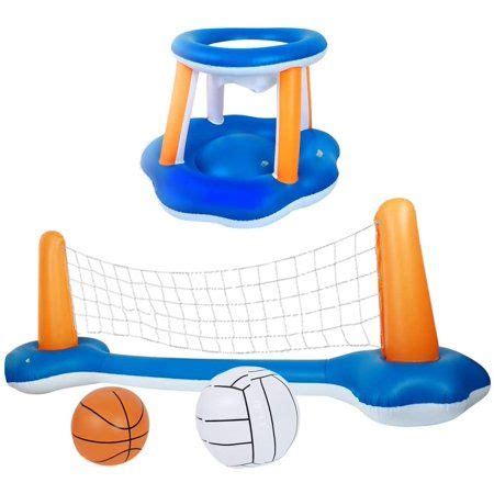 Inflatable Pool Float Set Volleyball Net And Basketball Hoops Floating