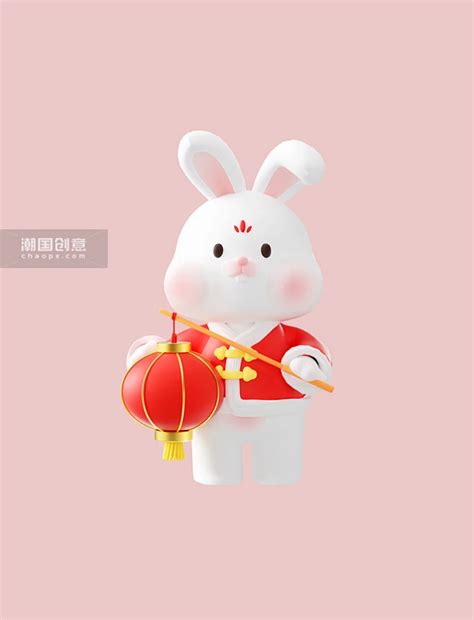 3d新年新春春节兔年卡通可爱兔子萌兔提灯笼图片 潮国创意 花瓣网