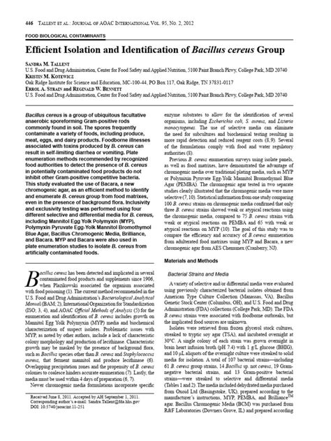 Efficient Isolation And Identification Of Bacillus Pdf Bacillus Foodborne Illness