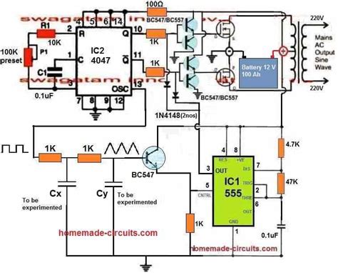 Pure Sine Wave Inverter Circuit Using IC 4047 Homemade Circuit Projects