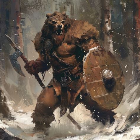 Premium Photo A Bear With A Sword And Shield Is Running Through The Snow
