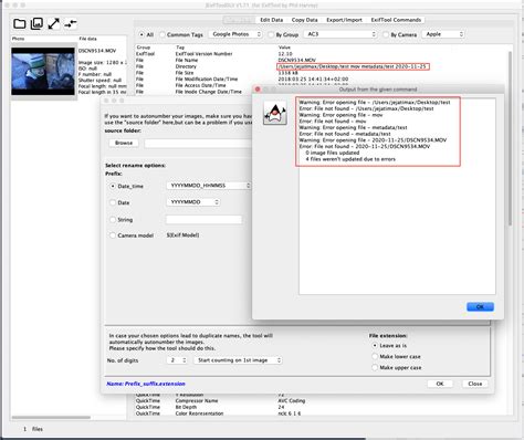 exiftool commands command fails quote problem · issue 95 · hvdwolf