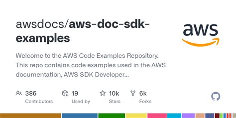 Github Awsdocsaws Doc Sdk Examples Welcome To The Aws Code Examples Repository This Repo