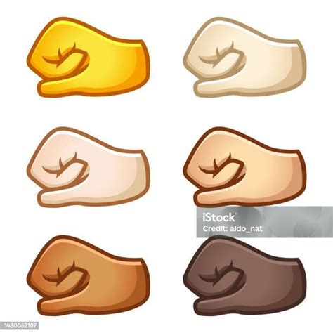 異なるムード絵文字さまざまな肌の色の感情的な拳バンプパンチ絵文字ハンドセットかわいい漫画の様式化されたベクター漫画イラストアイコン白い背景に