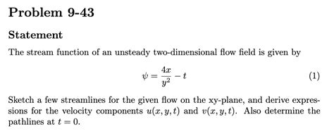 Solved Problem 9 43statementthe Stream Function Of An
