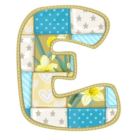 여러 가지 빛깔의 담요 헝겊으로 퀼트 처리한 둥근 글꼴 프리미엄 벡터