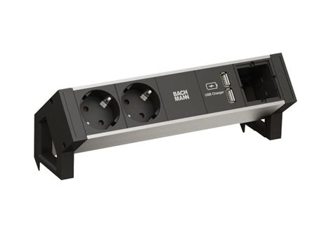 Bachmann DESK 2 ALU Black 2x Power Socket 1x USB 1x Custom Modul 937 001