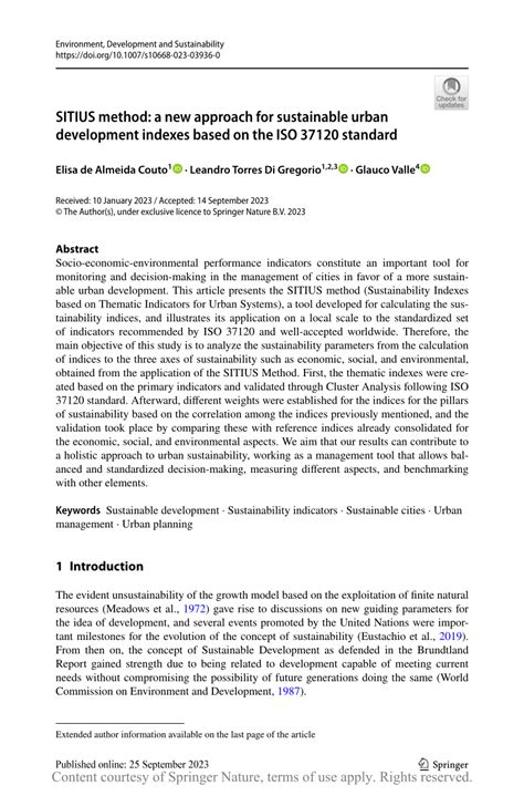 Sitius Method A New Approach For Sustainable Urban Development Indexes Based On The Iso 37120