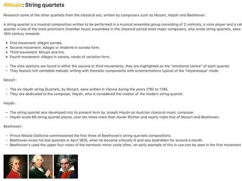 String Quartets Notes Teaching Resources
