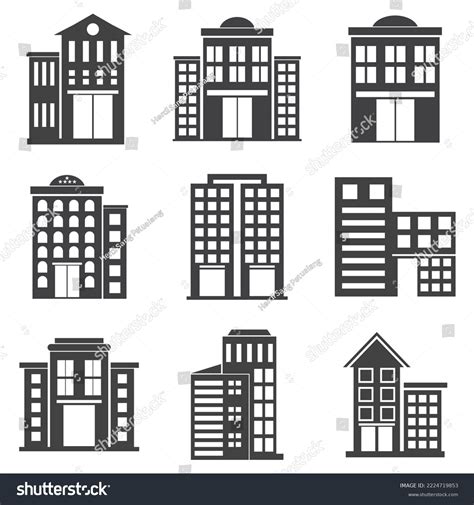 Set Office Building Icons Vector Illustration Stock Vector Royalty Free 2224719853 Shutterstock