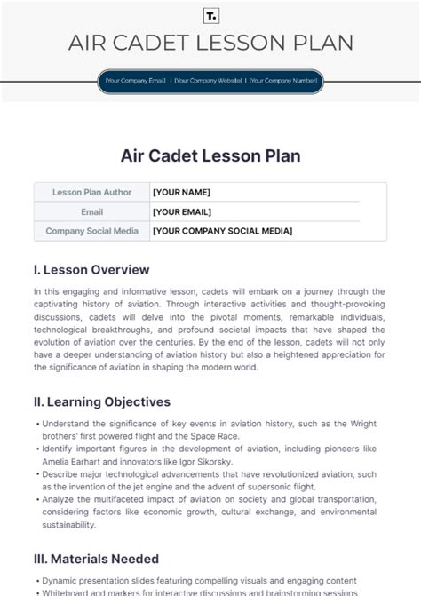 Free Air Cadet Lesson Plan Template To Edit Online