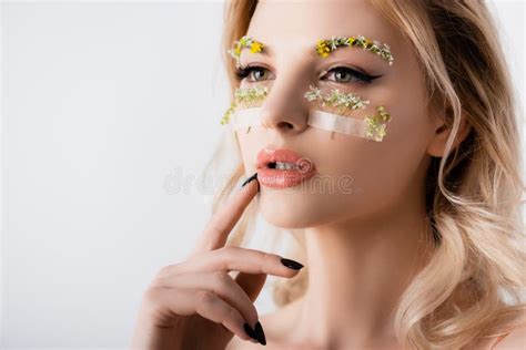 Naked Beautiful Blonde Woman In Silk Stock Photo Image Of Makeup