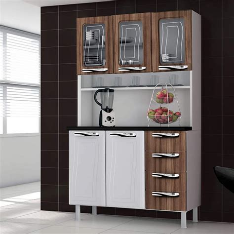 Armário de Cozinha Aço 5 Portas 4 Gavetas Branco Carvalho em Promoção