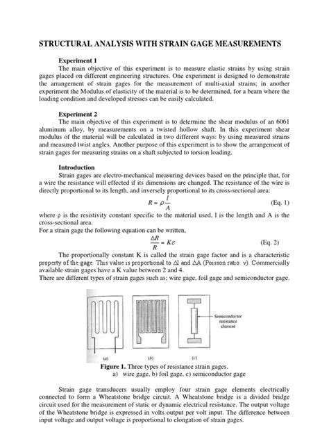 Structural Analysis With Strain Gage Measurements Experiment 1 Pdf
