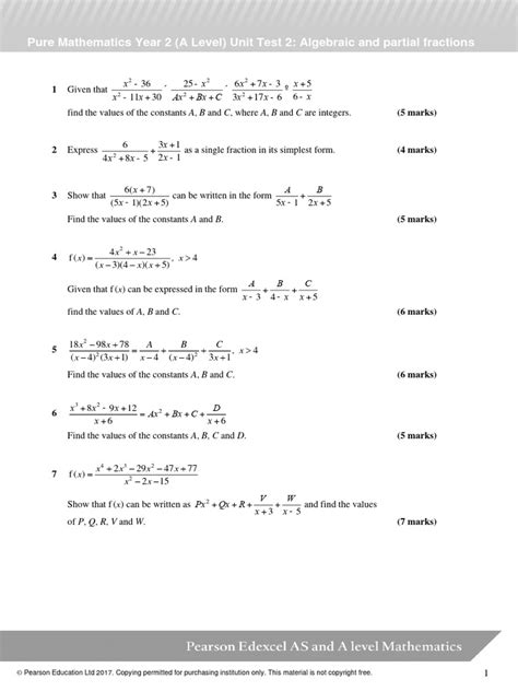 Al Maths Pure Unit 2 Test Pdf Mathematical Objects Elementary Mathematics