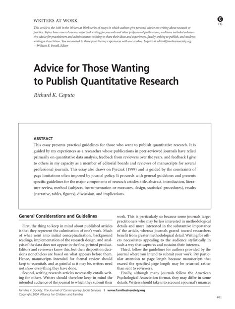 Pdf Advice For Those Wanting To Publish Quantitative Research