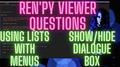 Renpy Using Lists With Menus And Controlling The Dialogue Box Youtube