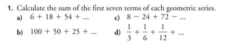 Solved 1 Calculate The Sum Of The First Seven Terms Of Each