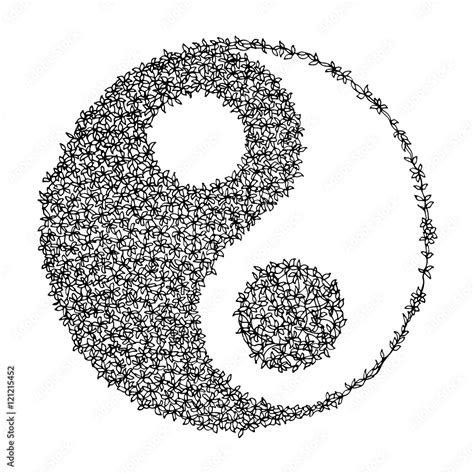 Yin Yang Symbol Minimal Design Hand Drawn Vector Drawing Flower Stock