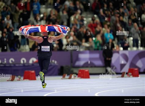 Great Britains Daniel Pembroke Celebrates Winning Gold In The Mens Javelin Throw F13 Final At
