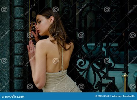 Woman Intercom Doorbell Code On Door Security Bell Keyboard Stock