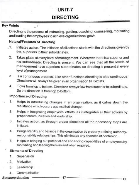 Directing Class 12 Business Studies Pdf
