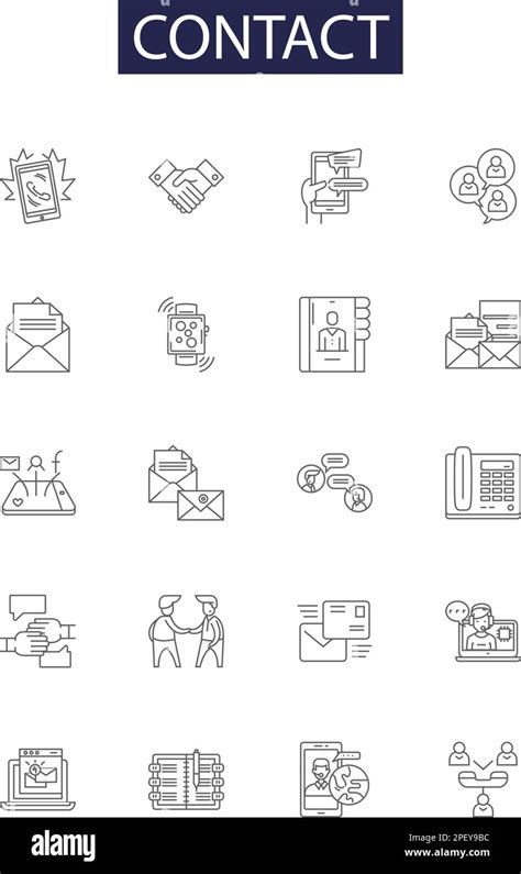 Contact line vector icons and signs. Touch, Reach, Converse, Relate, Interact, Commune ...