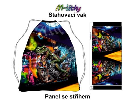 OB Panel se střihem k ušití stahovací vak T Rex dino na motorce