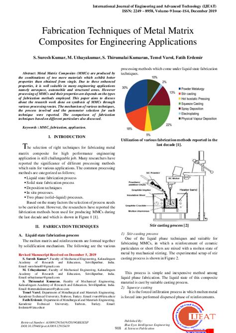 Pdf Fabrication Techniques Of Metal Matrix Composites For Engineering Applications