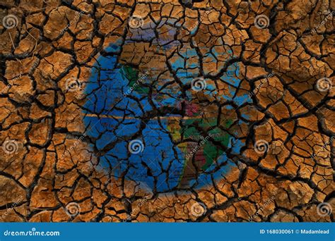 Mappa Globale Blu Doppia Esposizione Sulla Terra Rossa In Siccità