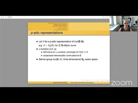 Free Video David Loeffler Sarah Zerbes Euler Systems And The Bloch Kato Conjecture For