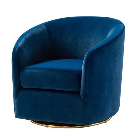 14 Karat Home Contemporary Velvet Accent Swivel Chair Navy Blue Modern