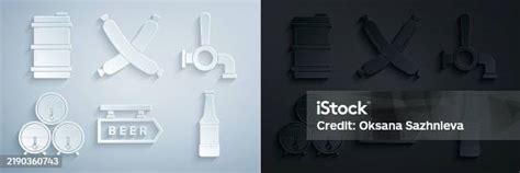 맥주 탭 나무 배럴 랙 마개 병 교차 소시지 금속 맥주 통 아이콘이라는 비문이 새겨진 거리 간판을 설정합니다 벡터 0명에 대한 스톡 벡터 아트 및 기타 이미지 Istock