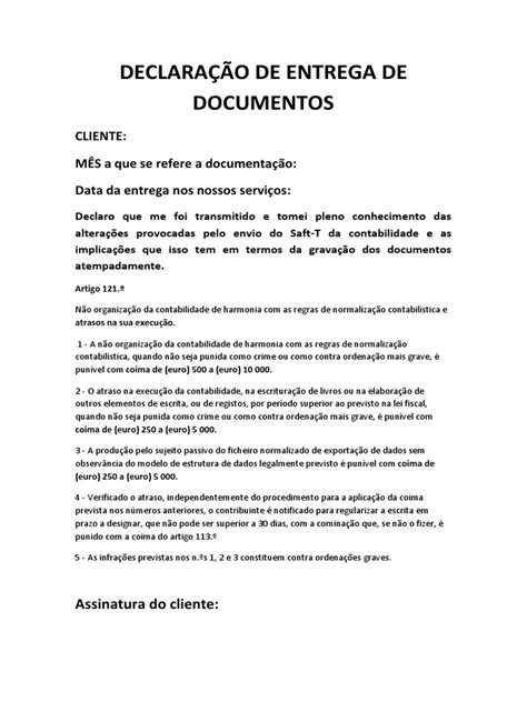 Modelo De Declaracao De Entrega