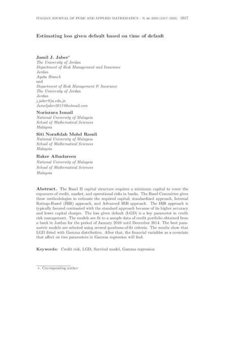 pdf estimating loss given default based on time of defaultijpam uniud