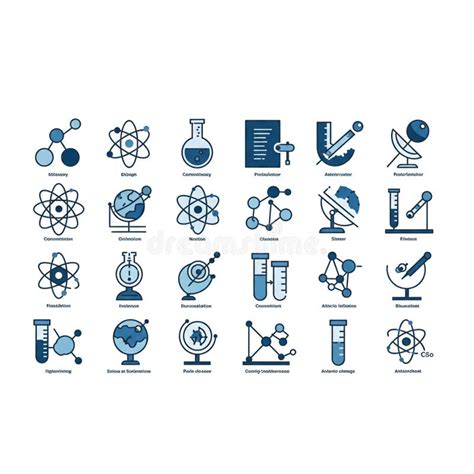 A Collection Of 25 Blue And Gray Science Themed Icons Arranged In A 5x5