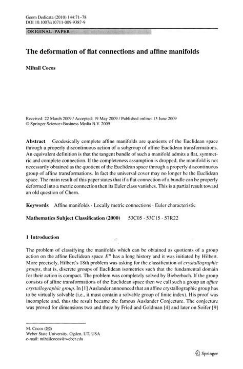 Pdf The Deformation Of Flat Connections And Affine Manifolds