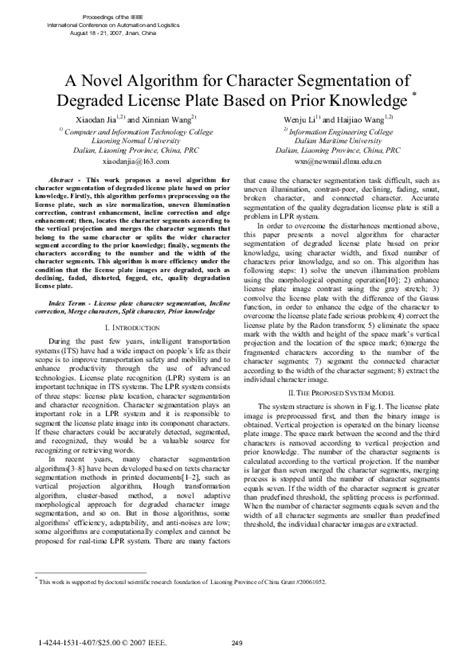 Pdf A Novel Algorithm For Character Segmentation Of Degraded License Plate Based On Prior