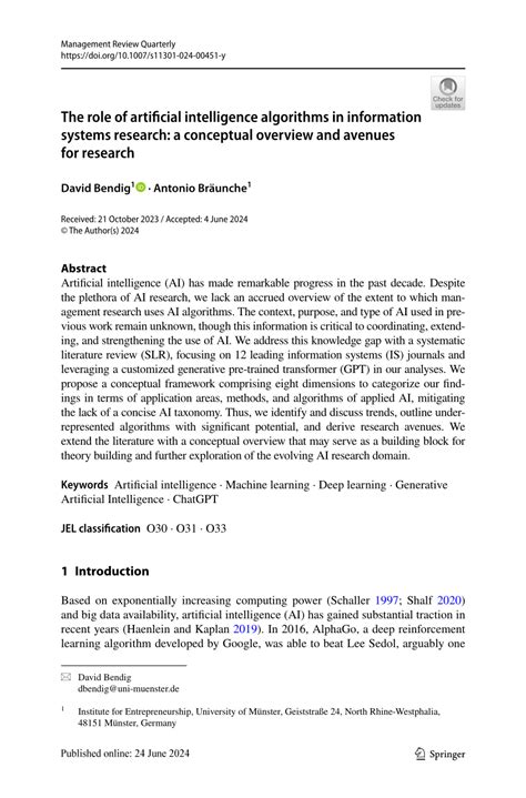 pdf the role of artificial intelligence algorithms in information systems research a