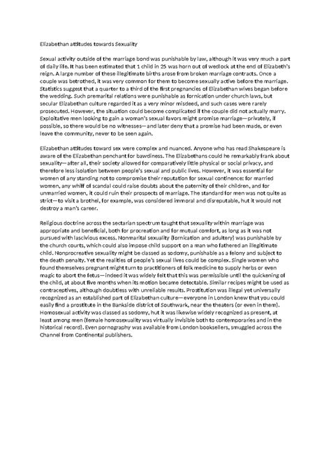 Elizabethan Attitudes Towards Sexuality It Has Been Estimated That 1