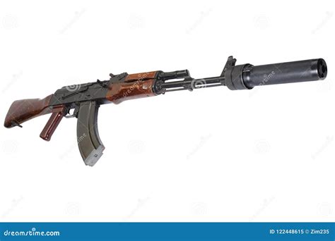 AK 47 Assault Rifle With Sound Suppressor Silencer Stock Image