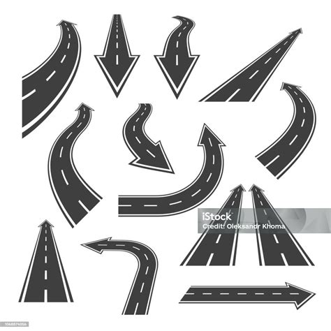 箭頭路設置帶有白色標記的道路箭頭向量圖形及更多路圖片 路 箭頭符號 行車方向指示標誌 Istock