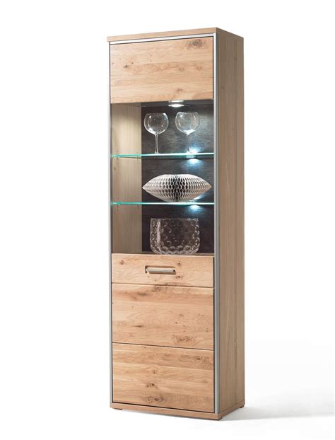 Vitrine Esma 3 Eiche Bianco 64x201x39 Cm Glasvitrine Beleuchtung