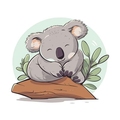 Koala mignon assis sur une bûche Illustration vectorielle d un animal