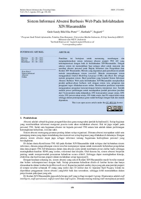 Pdf Sistem Informasi Absensi Berbasis Web Pada Infolahtadam Xivhasanuddin